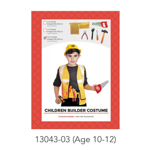 Children Builder Costume (L) 10-12 Yrs | Fun Dress Up